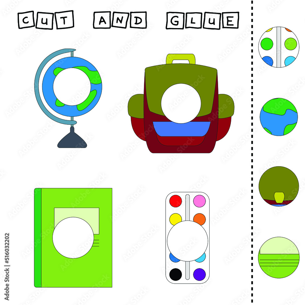 Cut out and glue the part of the stationery school to its pair ...