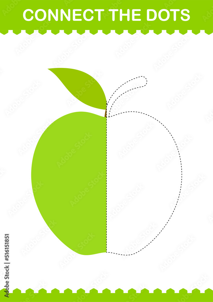 Connect the dots Apple. Worksheet for kids Stock Vector | Adobe Stock