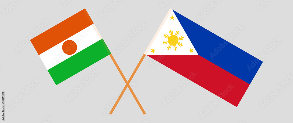 Crossed flags of Niger and the Philippines. Official colors. Correct ...
