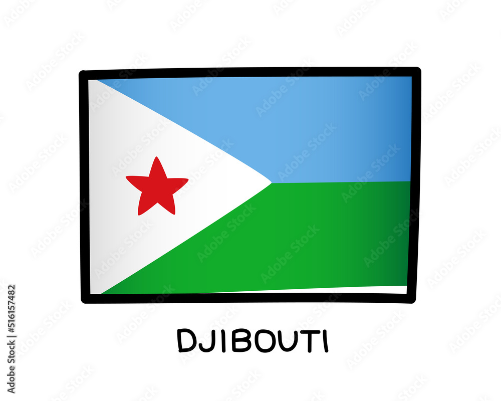 Flag of Djibouti. Colorful logo of the Djibouti flag. White, blue and ...