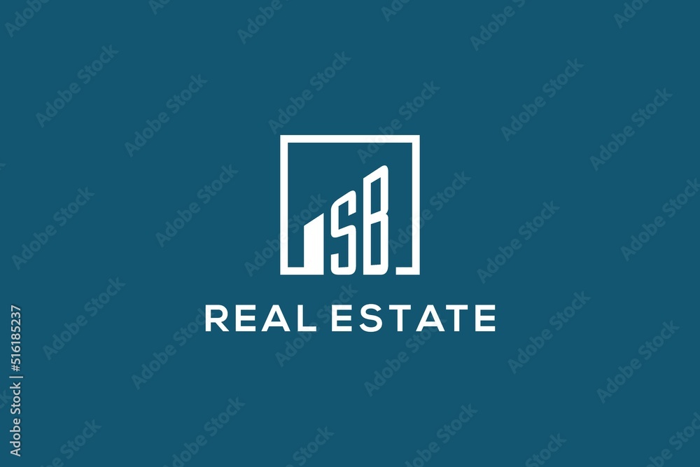 Letter SB square line with building logo design, creative monogram logo ...