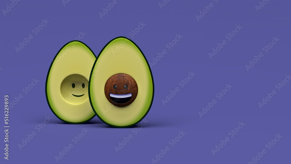 Cute happy smiling avocado emoji characters isolated on purple ...