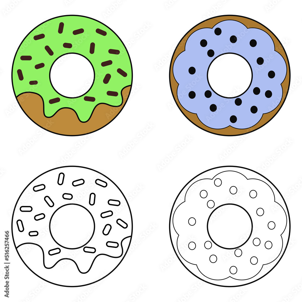 Coloring book. Cartoon clipart donuts for kids activity colouring pages ...