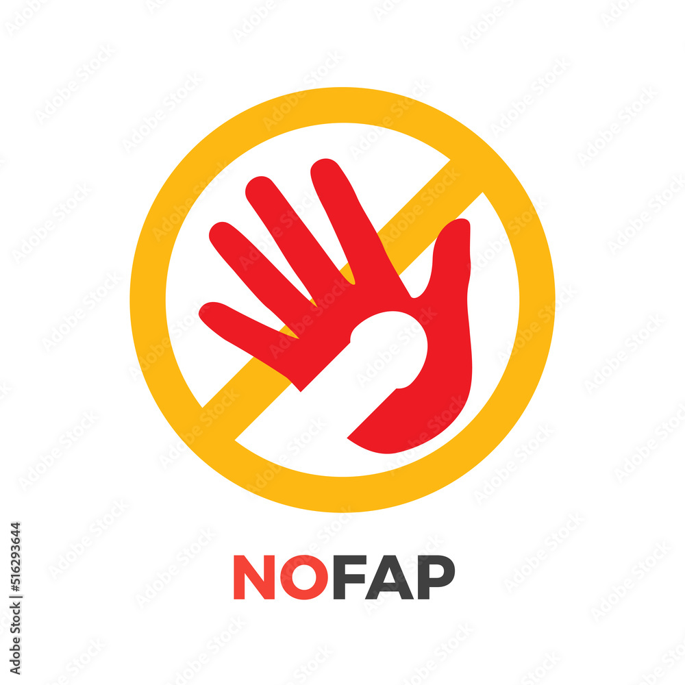 Vetor An abstract red hand with penis silhouette and No Fap text. do ...