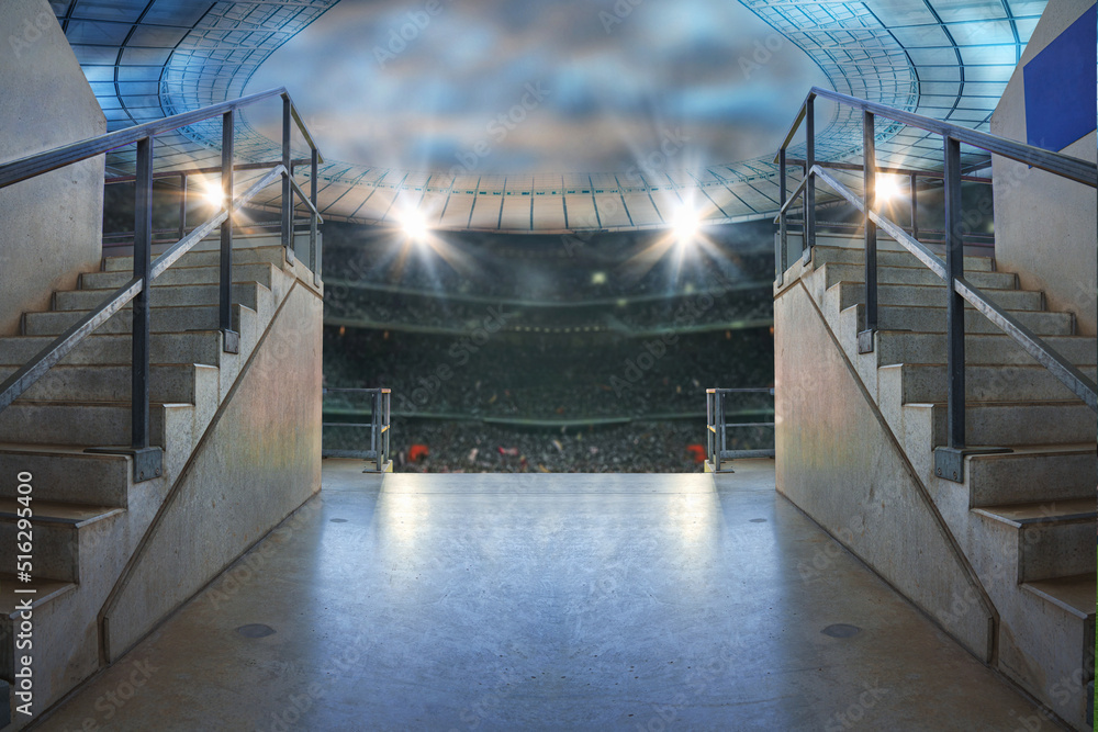 Entry into the soccer stadium - big epic game start. Stock Photo ...