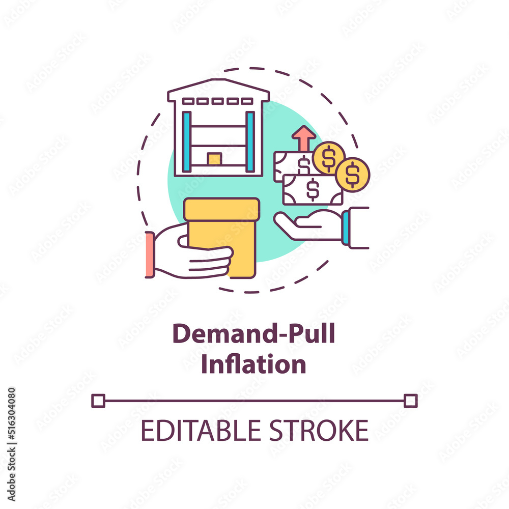 Demand pull inflation concept icon. Demand excess supply. Inflation ...