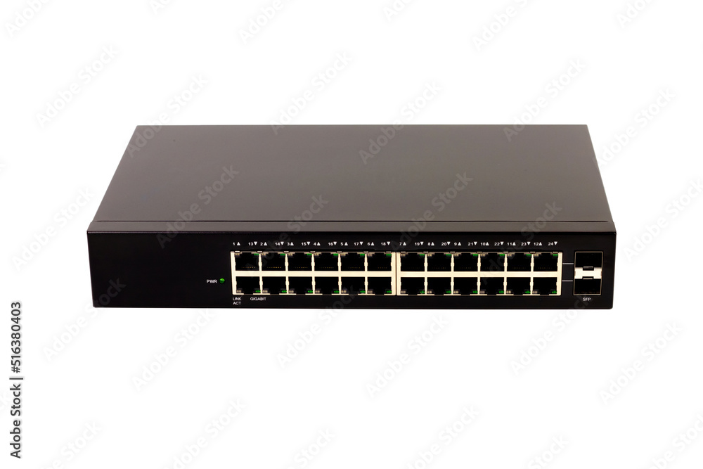 24-port gigabit switch black color isolated on white background ...