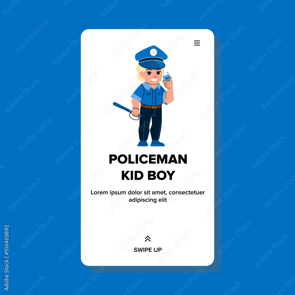policeman kid boy vector. kid cop, officer uniform, little man costume ...