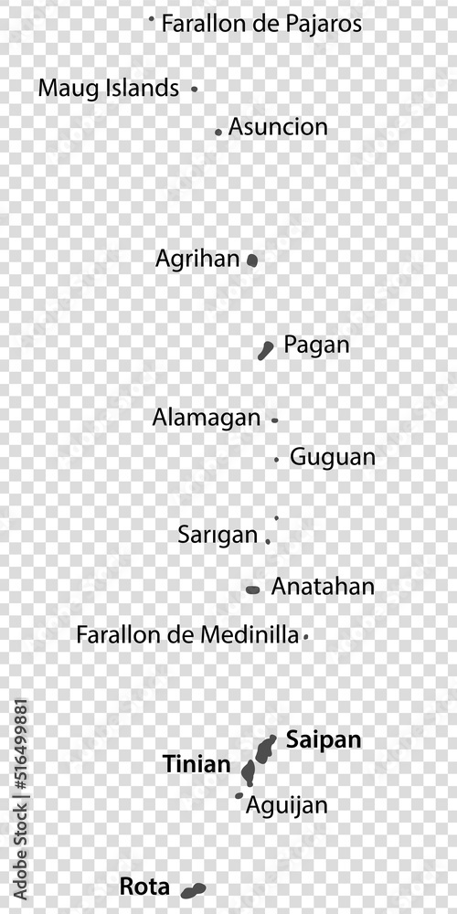 Blank map Northern Mariana Islands in gray. Every island map is with ...