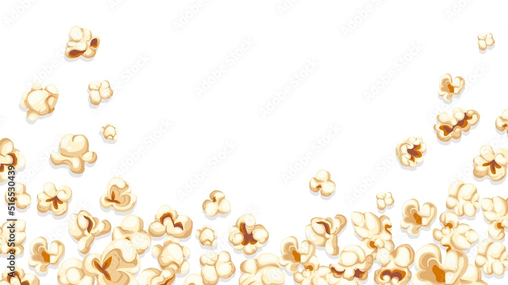Falling popcorn background. Cartoon movie banner with fun cinema snacks ...