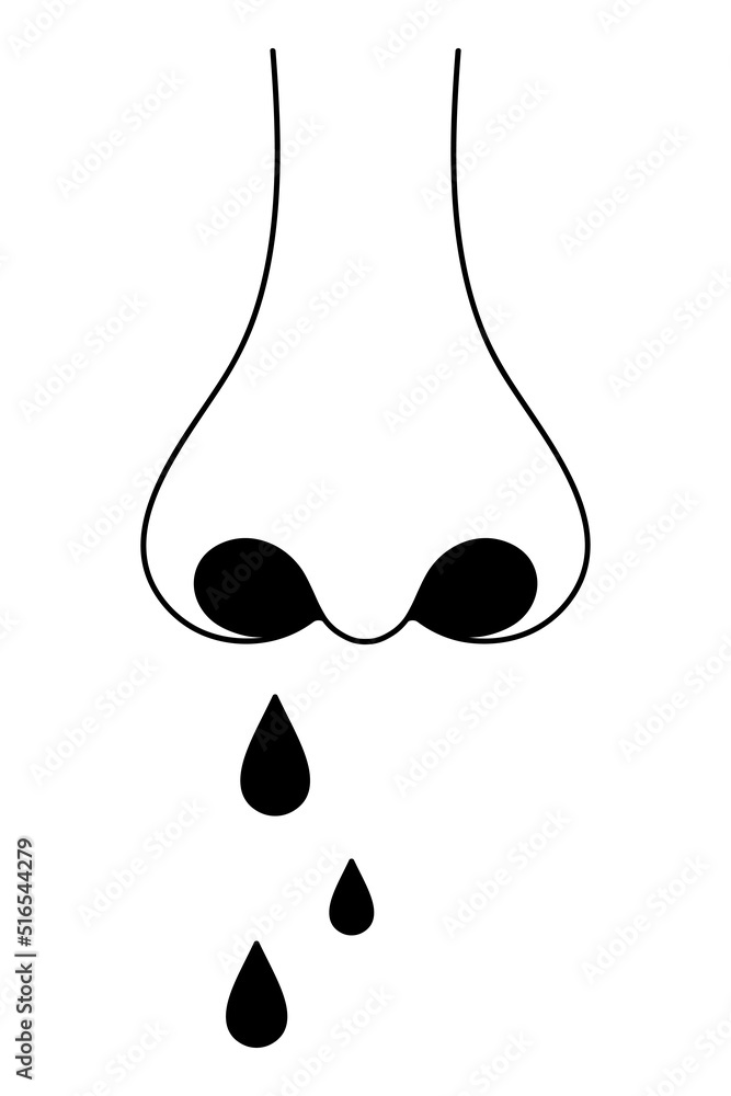 Human nose. Front view. The patient has a runny nose. Dripping drops ...