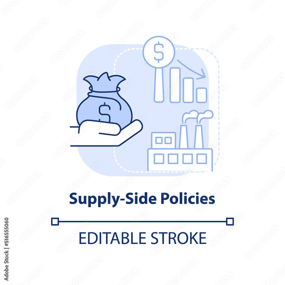 Supply side policies light blue concept icon. Economy efficiency ...