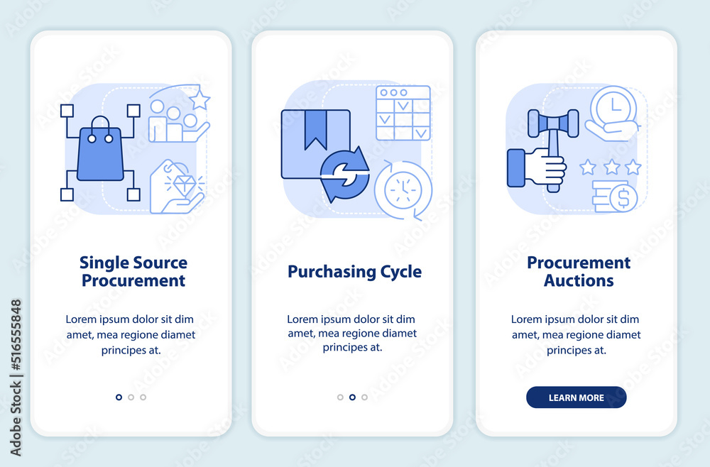 Sourcing strategies examples light blue onboarding mobile app screen ...