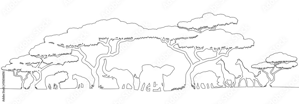 African Safari Animals Silhouette Landscape Stock Vector | Adobe Stock