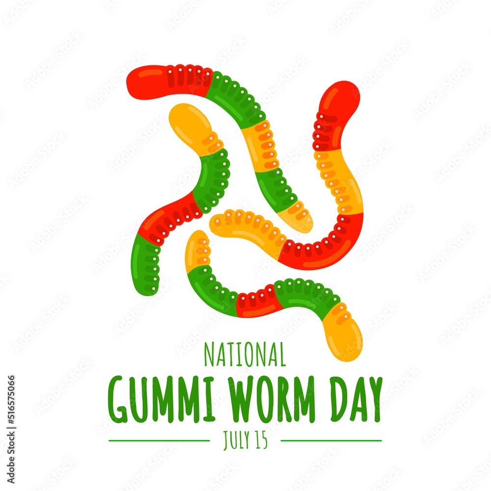 Vector illustration, gummi worm isolated on white background, as a ...