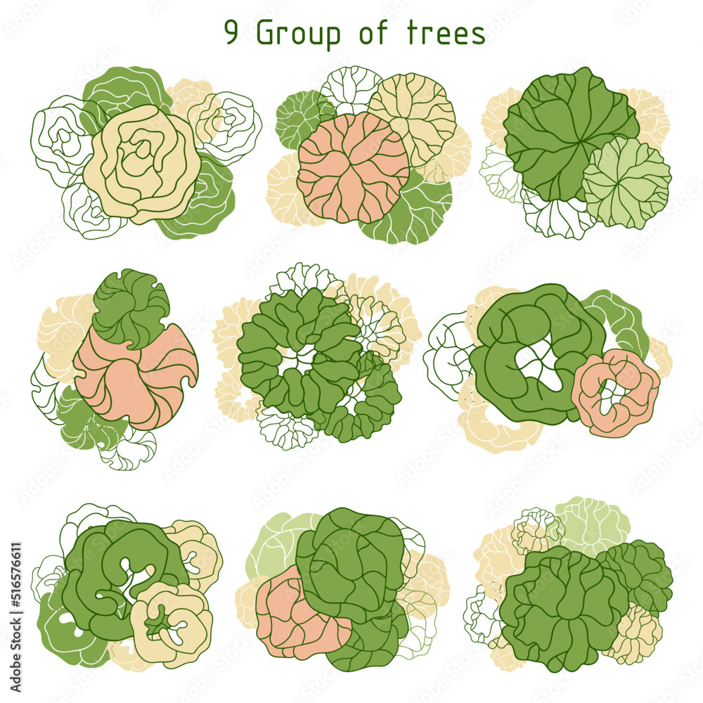 Tree for architectural floor plans. Entourage design. Various trees ...