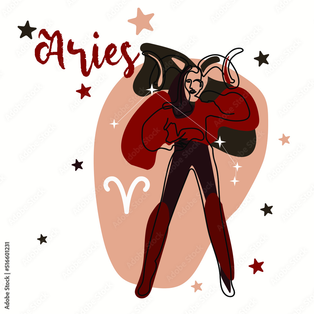 Aries is a constellation of the zodiac sign. A girl in a modern style ...