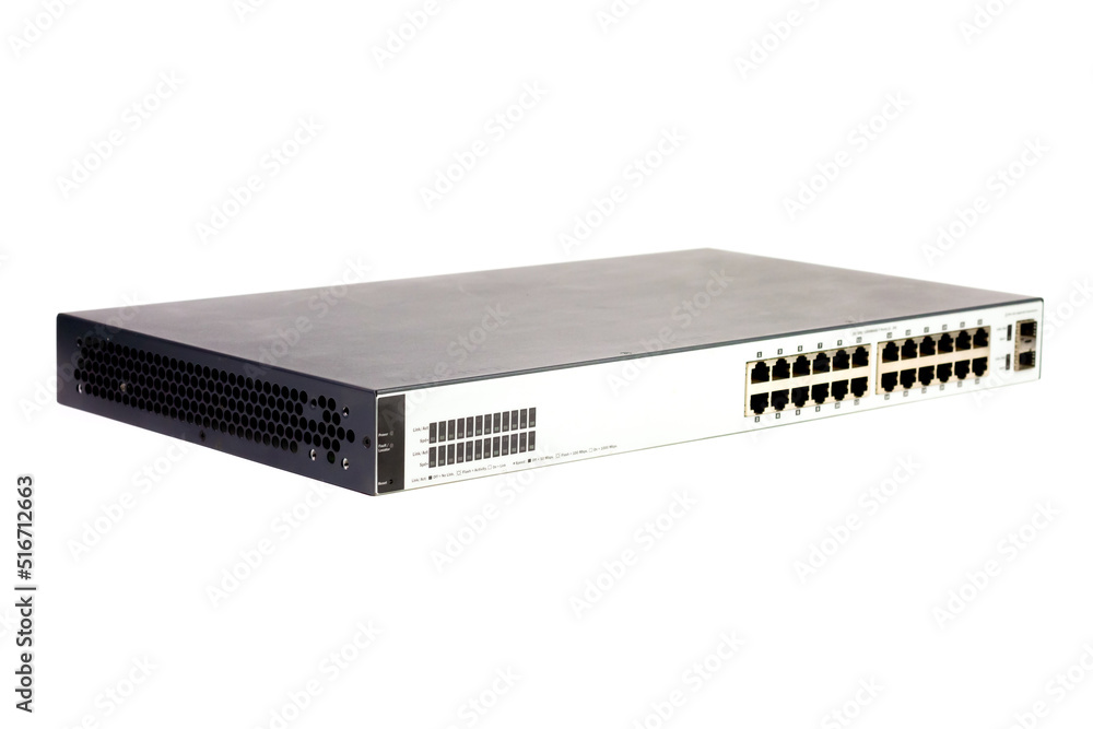 24-port gigabit switch black and white color isolated on white ...