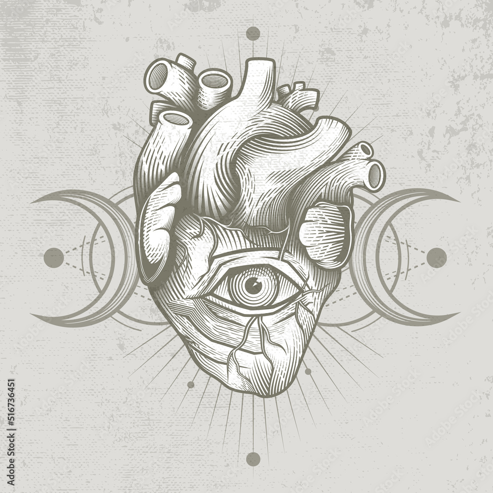 Vektor Inner wisdom, sacred all seeing heart. Vector illustration in ...