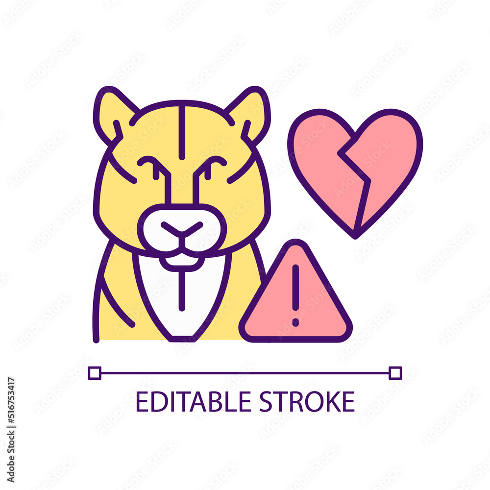 Exotic animals extinction RGB color icon. Tigers vanishing in wild ...