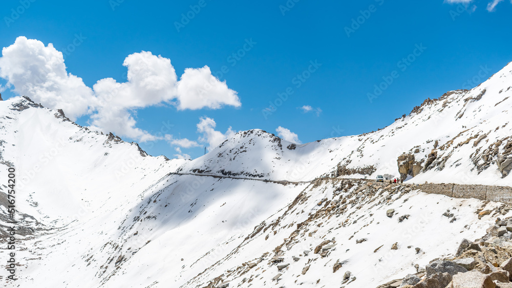 Leh Ladakh, India -Road to Khardung La or Khardungla Pass is a mountain ...