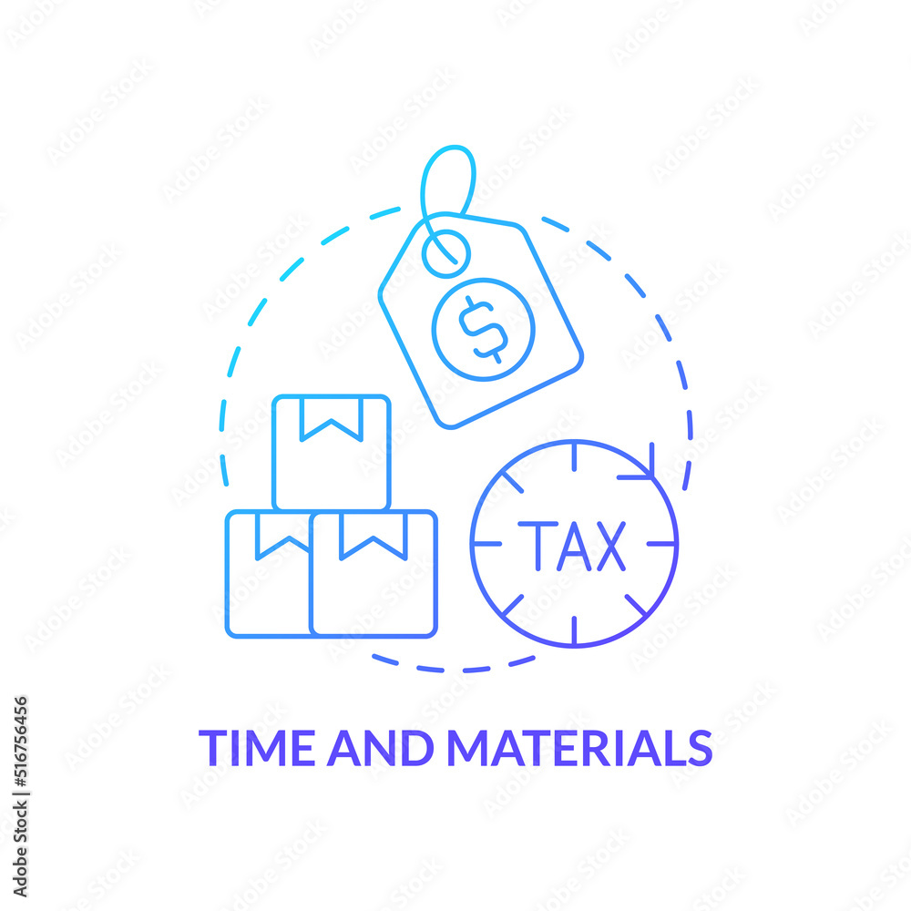 Time and materials blue gradient concept icon. Agreement in procurement ...