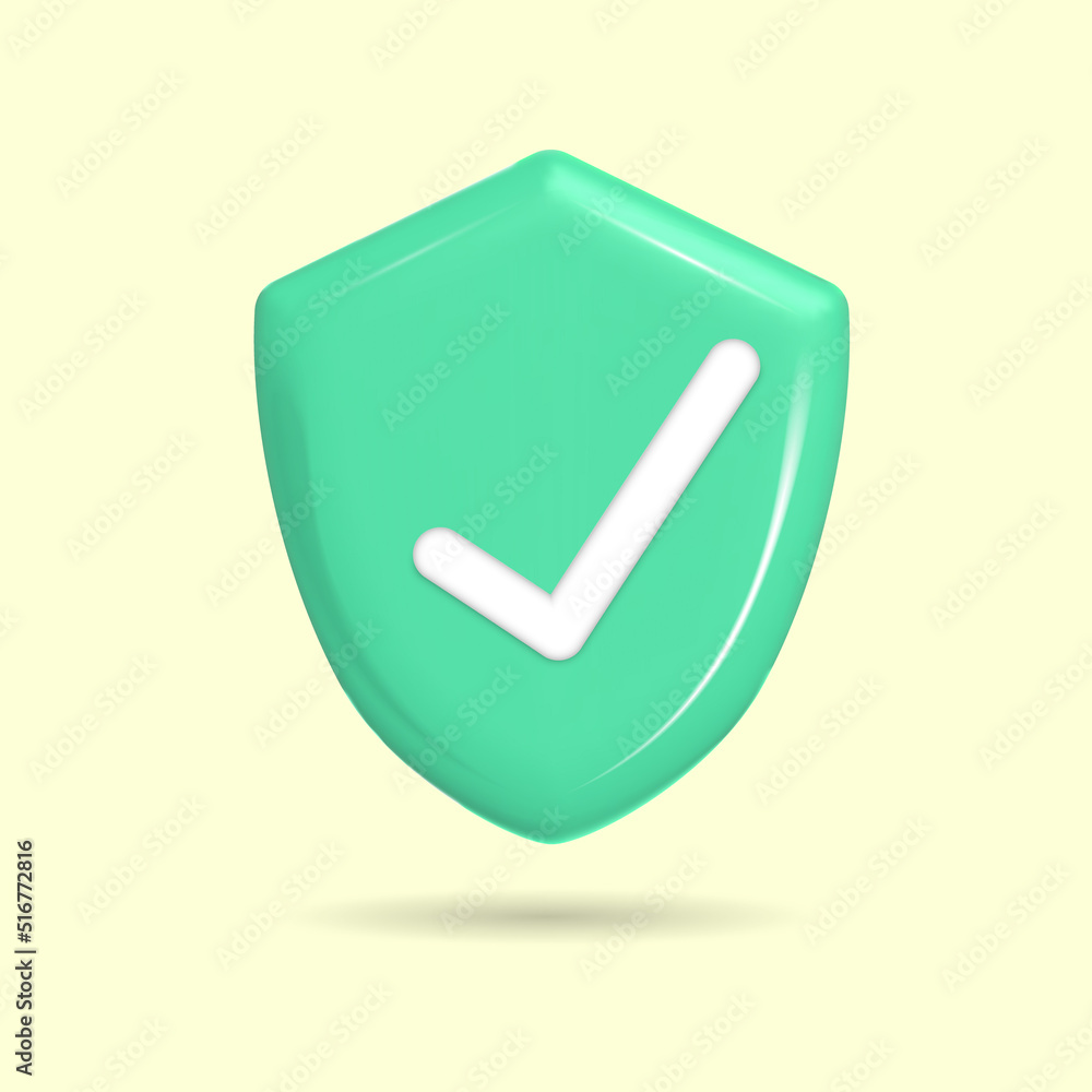 Protection shield icon. White checkmark on green shield symbol. Concept ...