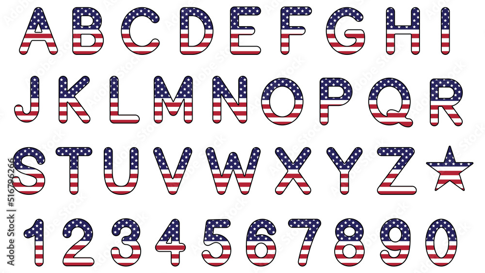 American Flag US Alphabet Letters and Number Clipart Set Stock Vector ...
