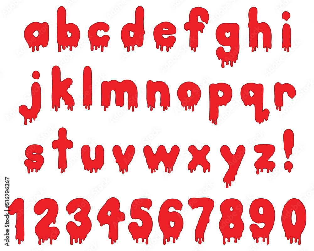 Dripping Horror Blood Lowercase Alphabet Letter and Number Clipart Set ...