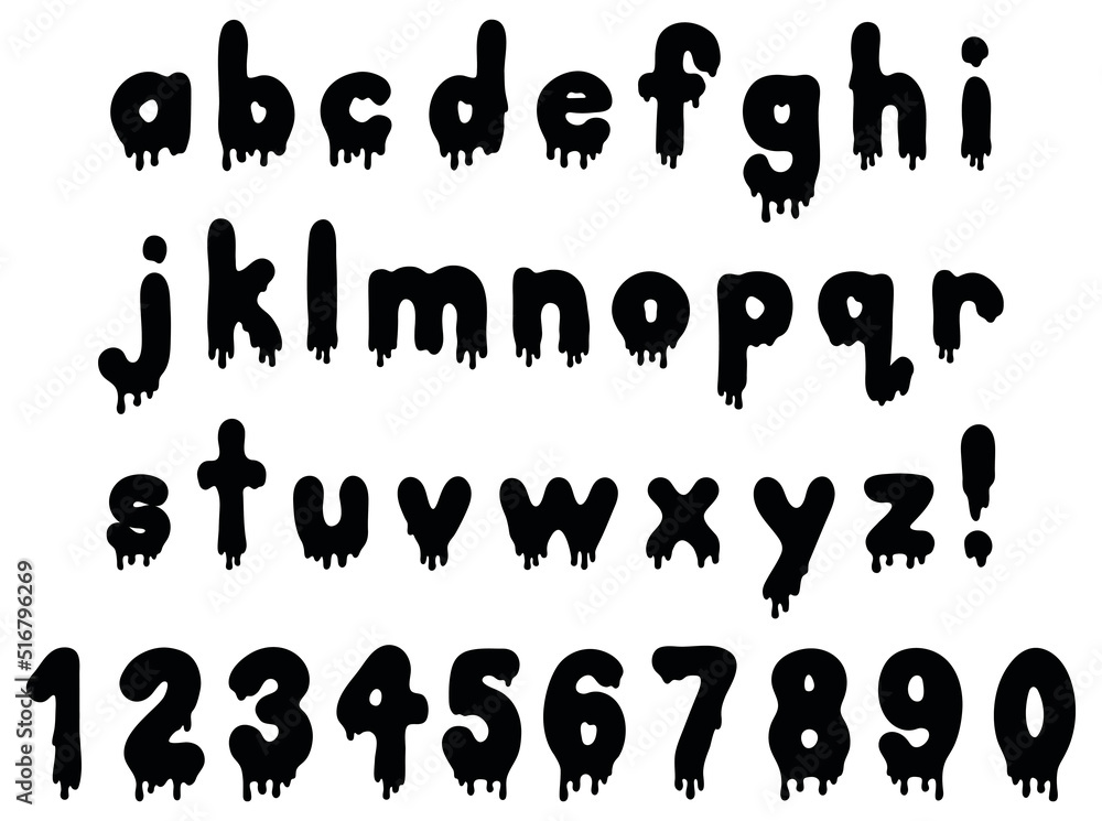Dripping Liquid Lowercase Alphabet Letters and Number Clipart Set ...