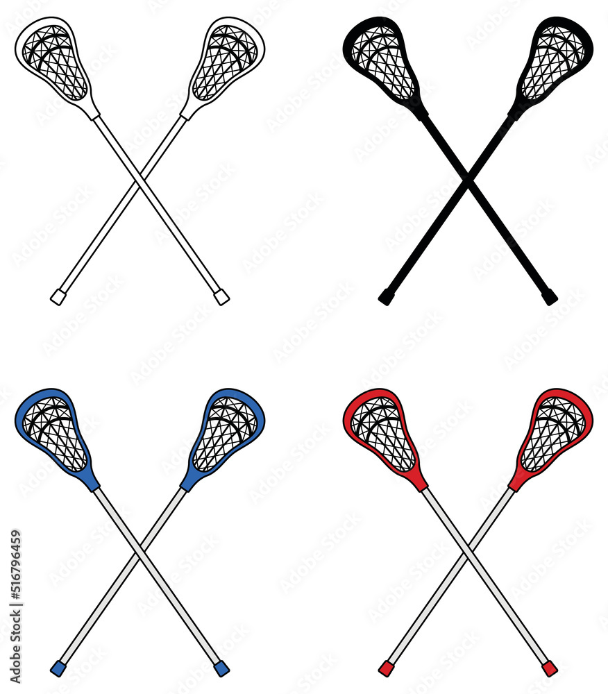 Crossed Lacrosse Stick with Mesh Clipart Set - Outline, Silhouette and ...