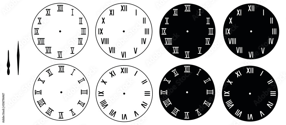 Roman Clock Face Template Clipart Set - Outline and Silhouette Stock ...
