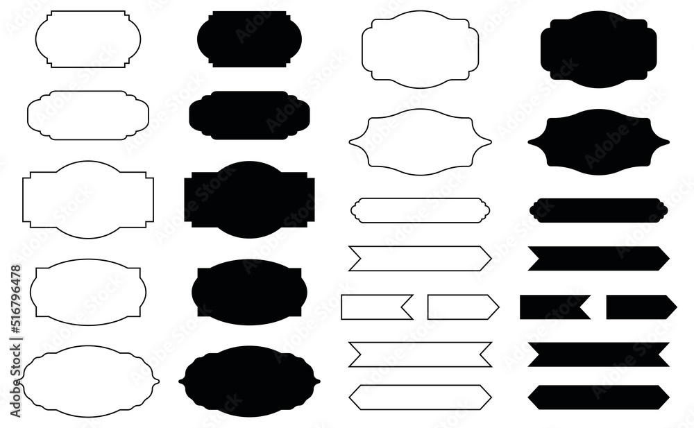 Sticker Label Template Vector Clipart Set - Outline & Silhouette Stock ...