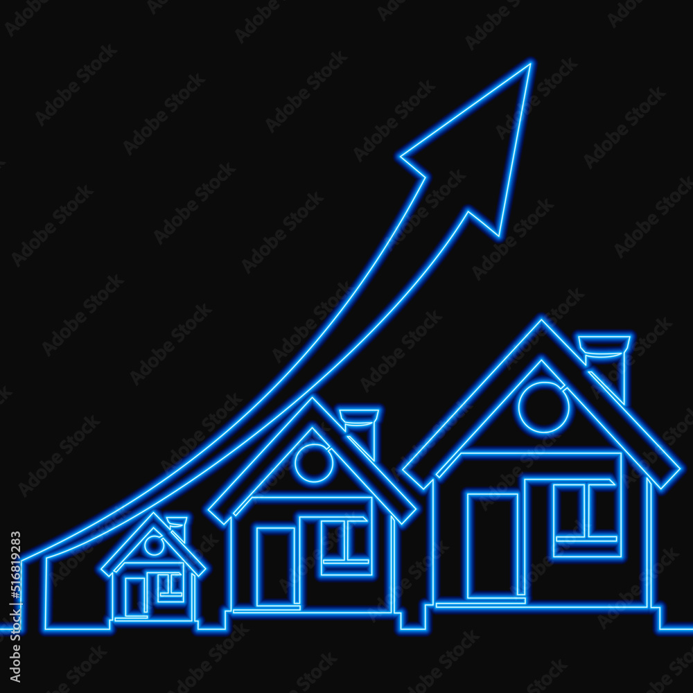 Continuous line drawing Housing price rising up property growth icon ...