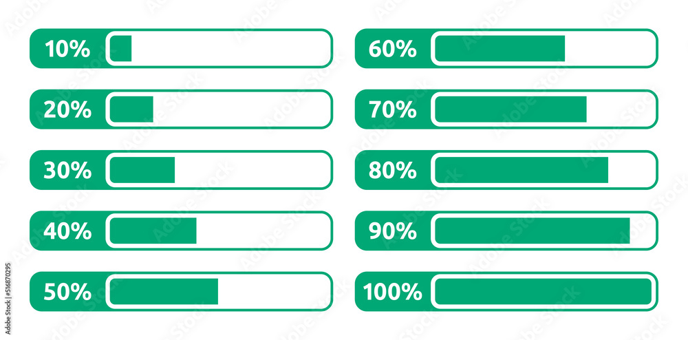 Percentage progress bar collection isolated on white background. Stock ...