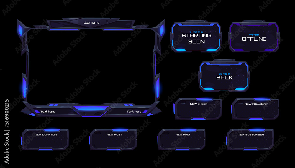 Space stream overlay, mmo game menu, neon ui frame. Streaming screen ...