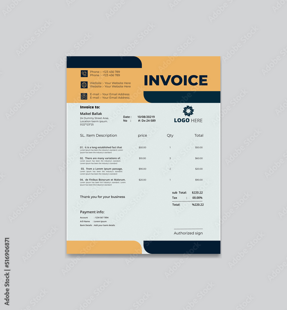 Invoice template design Stock Vector | Adobe Stock