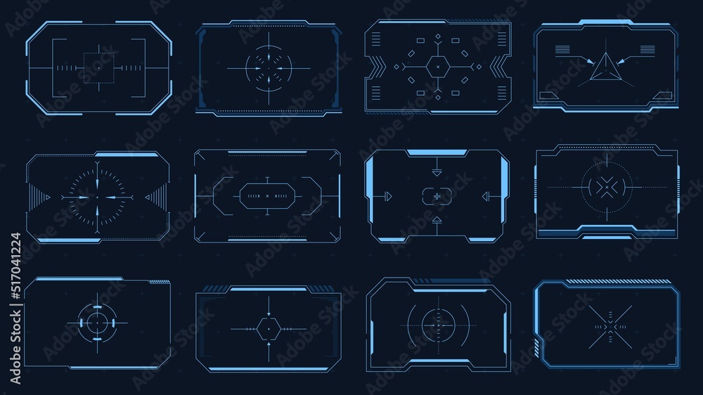 HUD square target. Futuristic user interface frames and borders, Sci-Fi ...