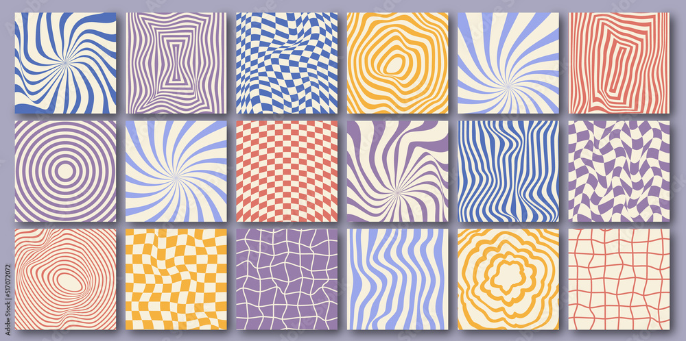 Image vectorielle Stock Vector set of Groovy social media backgrounds. Checkerboard, chessboard ...