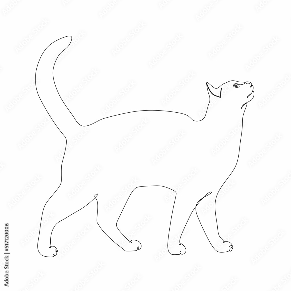 Continuous one line drawing of cat silhouette. Line art of standing cat ...
