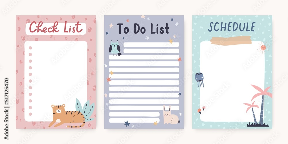 Schedule, to do and check list designs for cute childish planners and ...