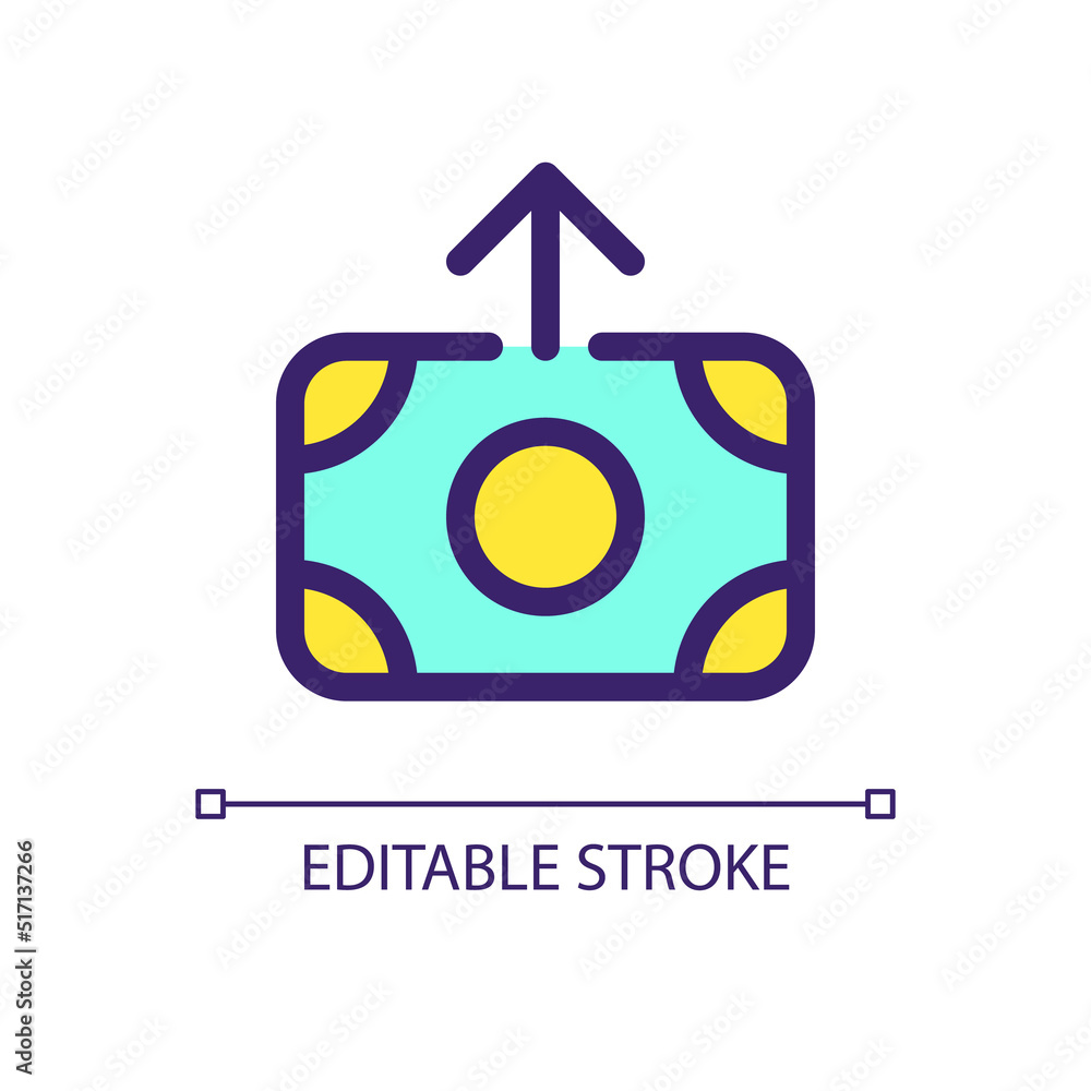 Outbound cash pixel perfect RGB color ui icon. Currency transaction ...