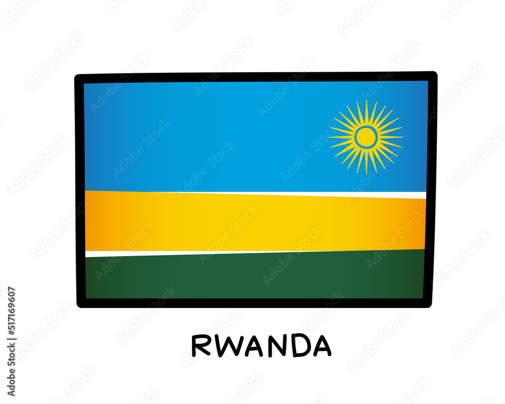 Flag of Rwanda. Colorful logo of the Rwandan flag. Blue, yellow and ...