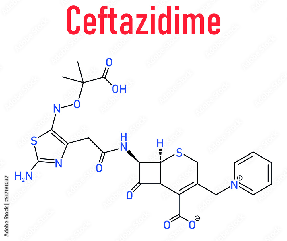 Skeletal formula of Ceftazidime cephalosporin antibiotic drug molecule ...