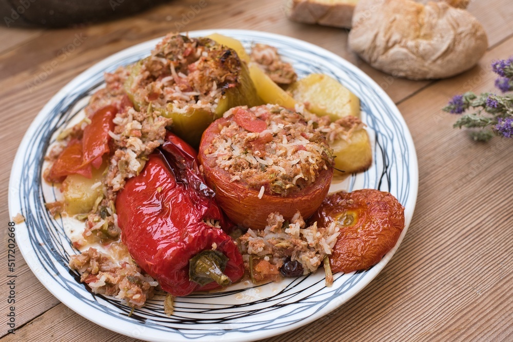 Gemista,Traditional greek food, stuffed tomatoes and peppers Stock ...