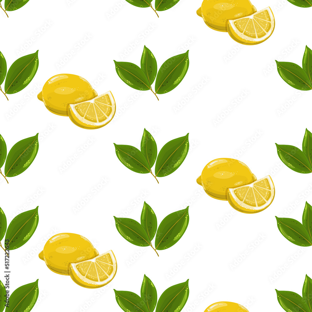 Hand-drawn seamless pattern with lemons. Lemons with branches on a ...