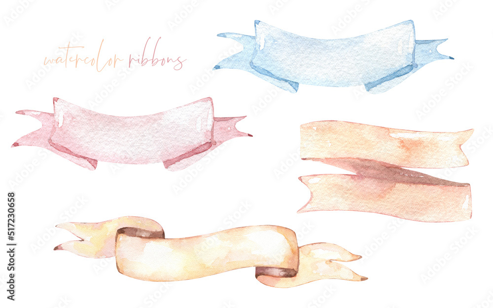 Stock-Illustration „Watercolor hand painted ribbons illustrations set ...