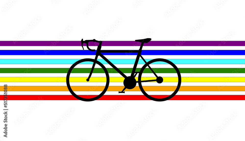bicycle: illustration with bicycle symbol in black shape, on a rainbow ...