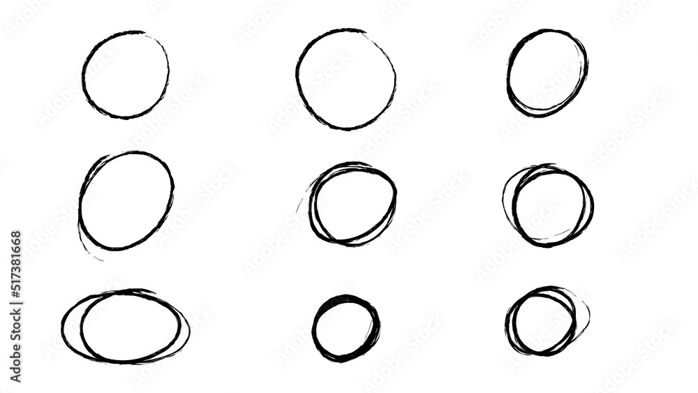 Set circle and oval frame handwritten calligraphy isolated on white ...
