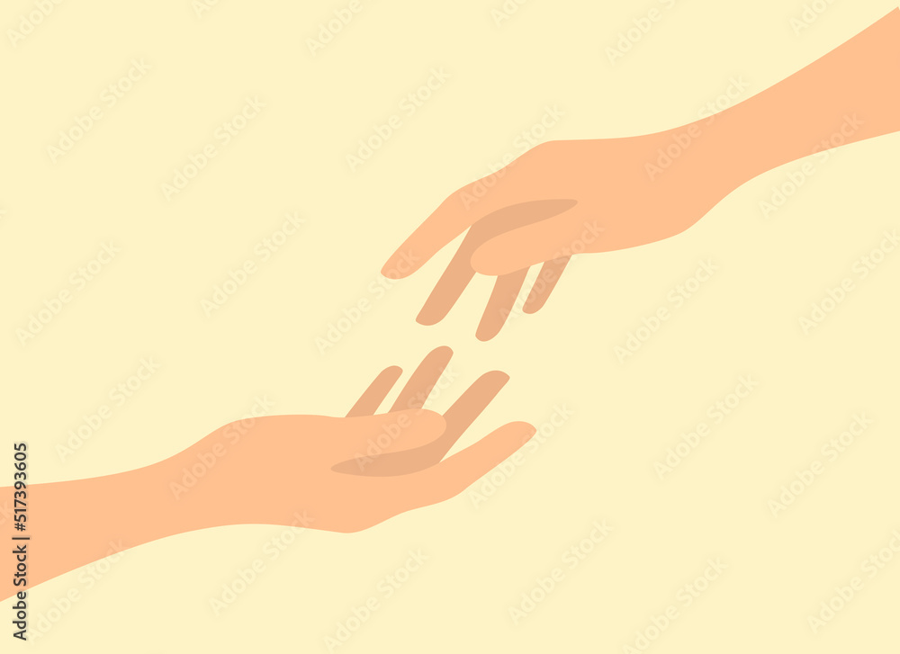 Two hands reach towards each other. Support and helping hand concept ...